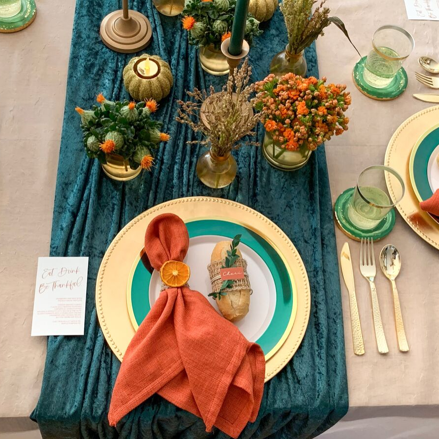 Emerald and Orange Thanksgiving Table | Fun365