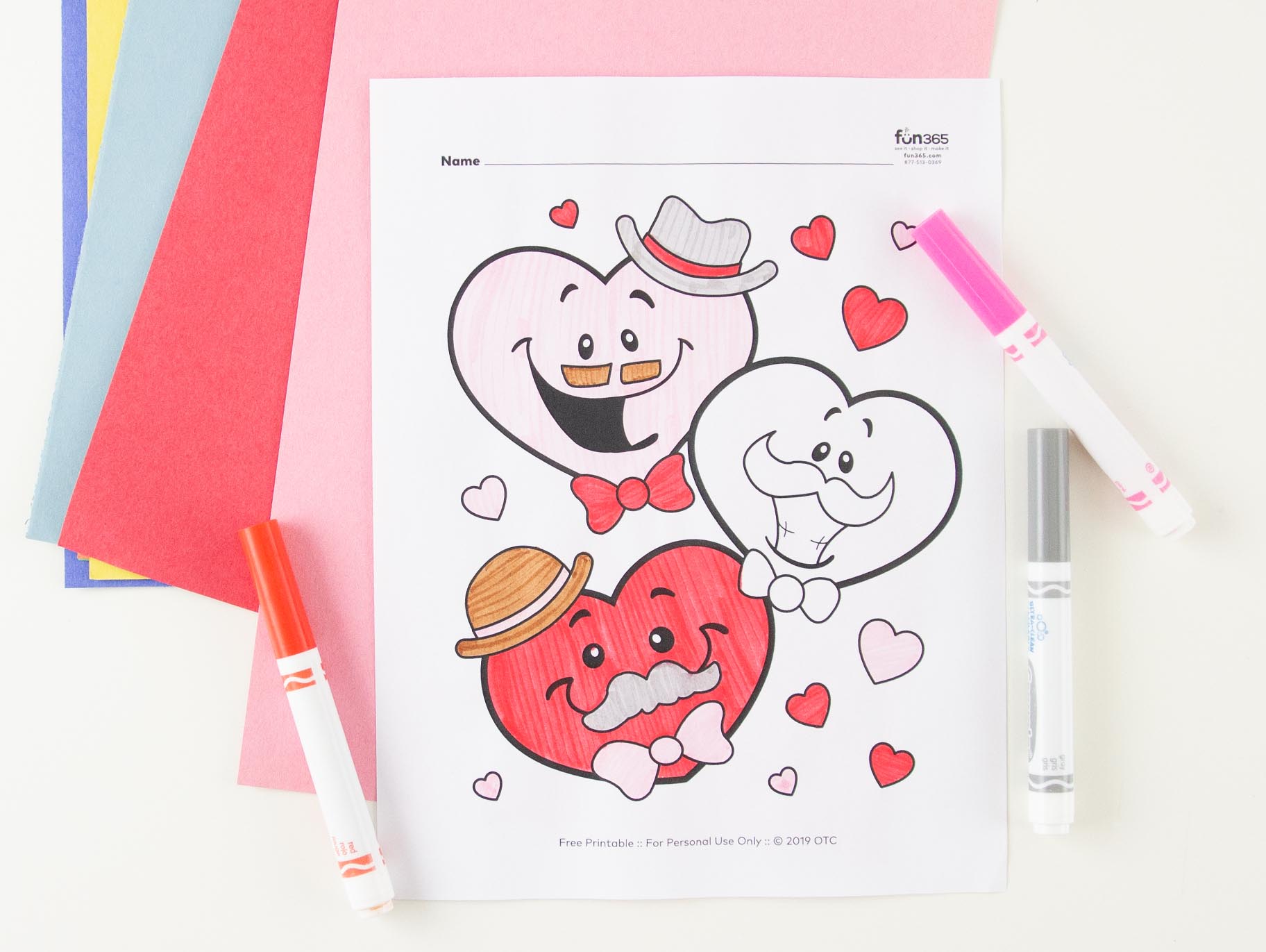 Dapper Hearts Valentine Coloring Page Free Printable | Fun365