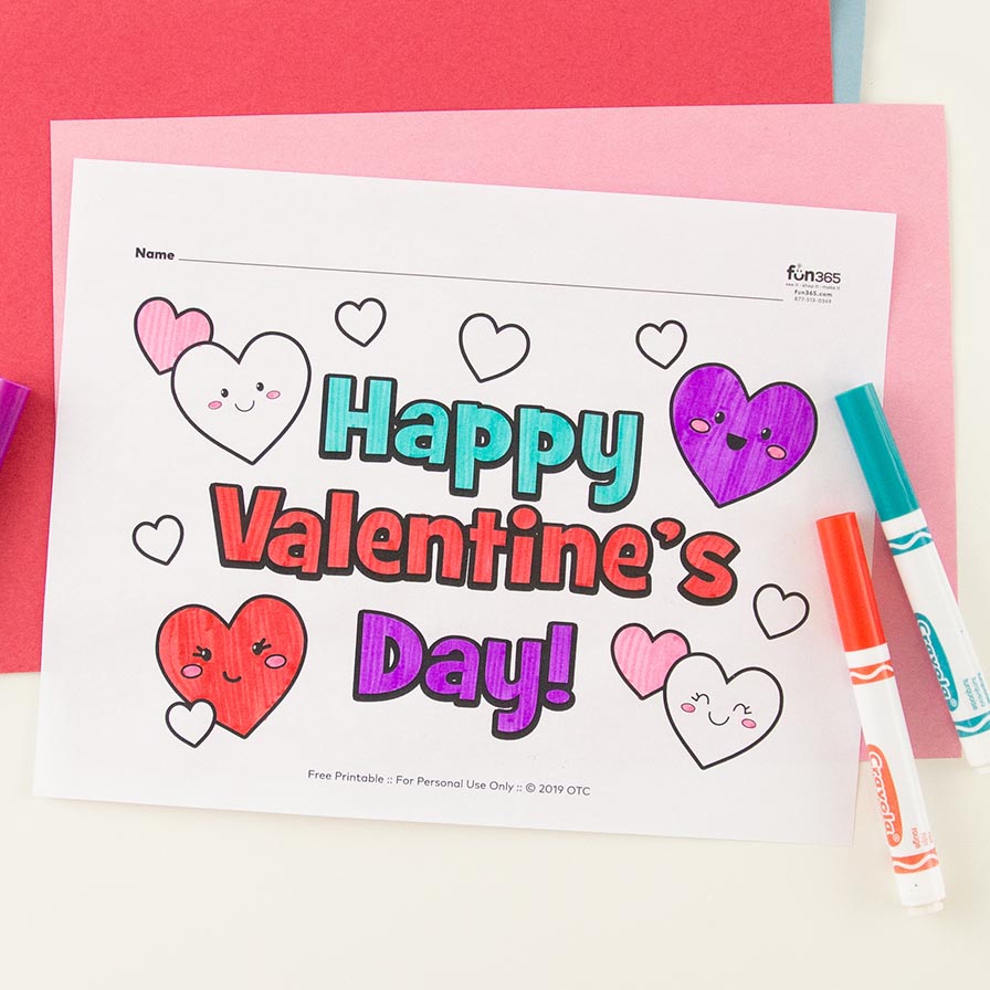 Happy Valentines Day Hearts To Color