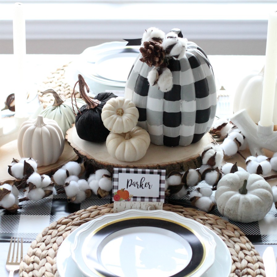 Painted Buffalo Check Pumpkin Centerpiece | Fun365