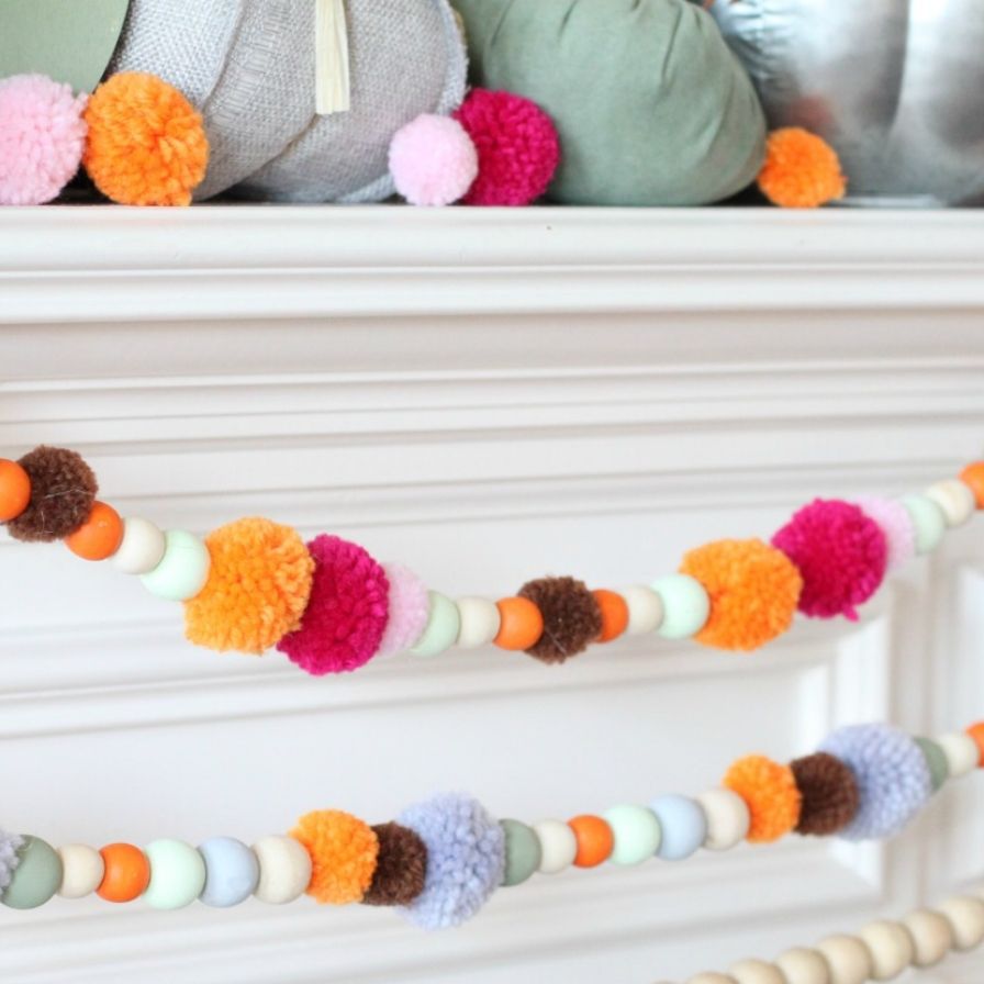 Wood Bead and Pom Pom Fall Garland | Fun365